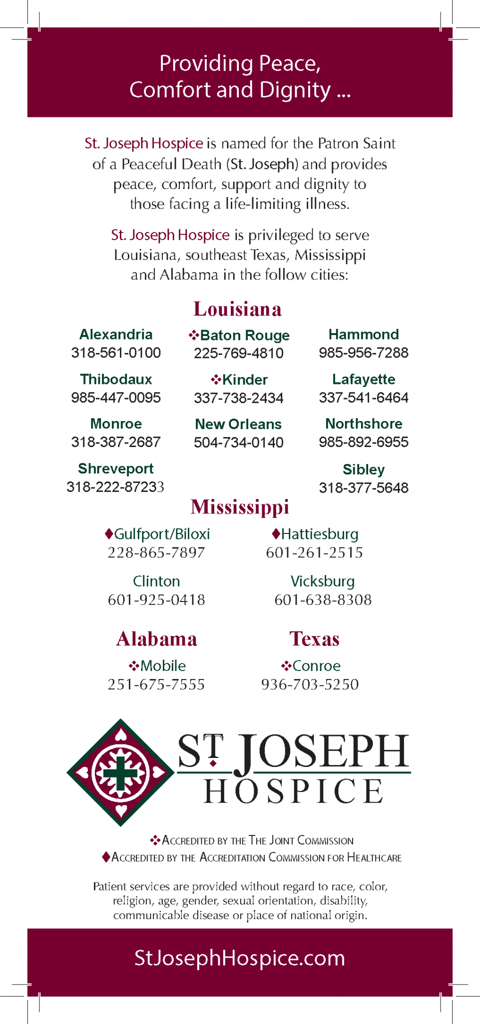 SJH Why St. Joseph Hospice? Rack Card [4.25 x 10, 4/4] – S & S Printing