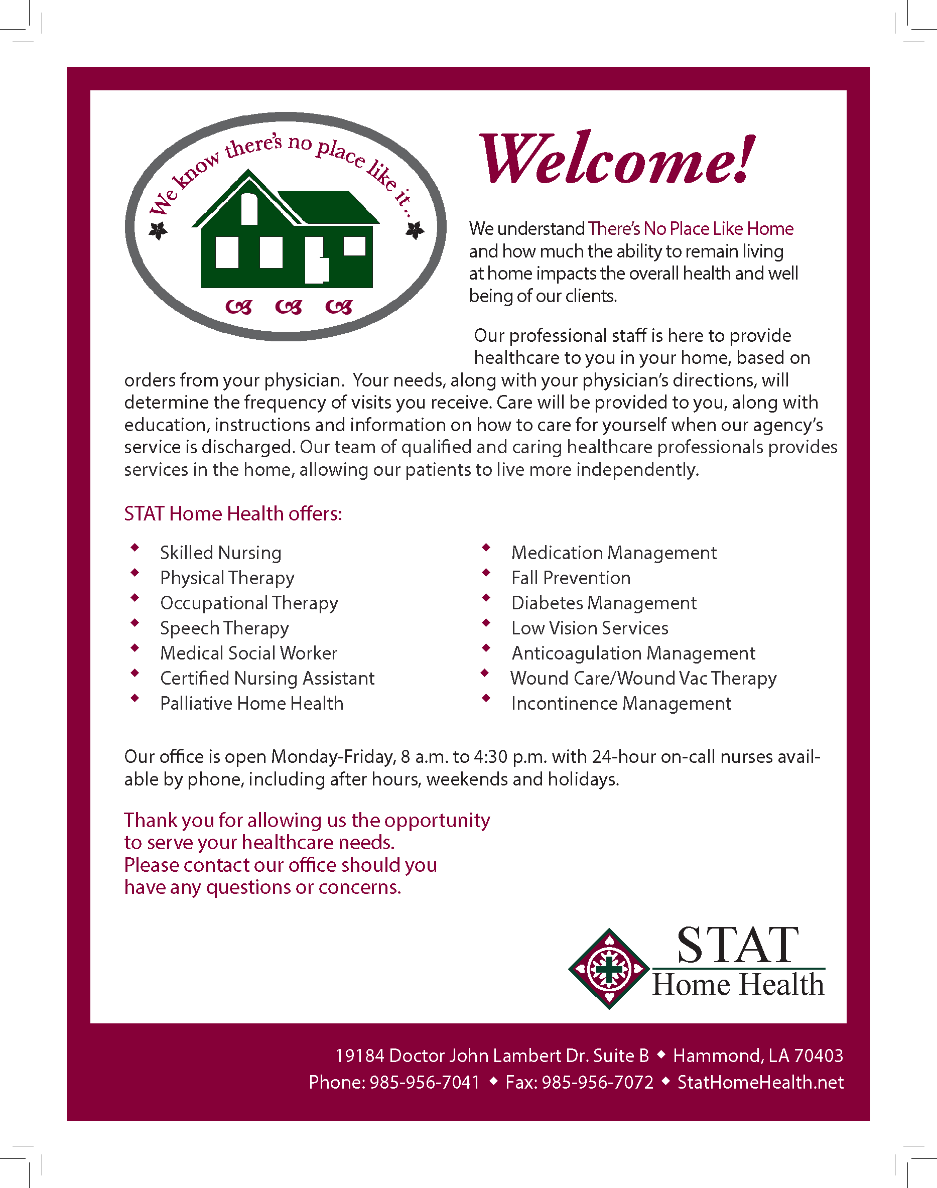 STAT Welcome Flier – Hammond – S & S Printing