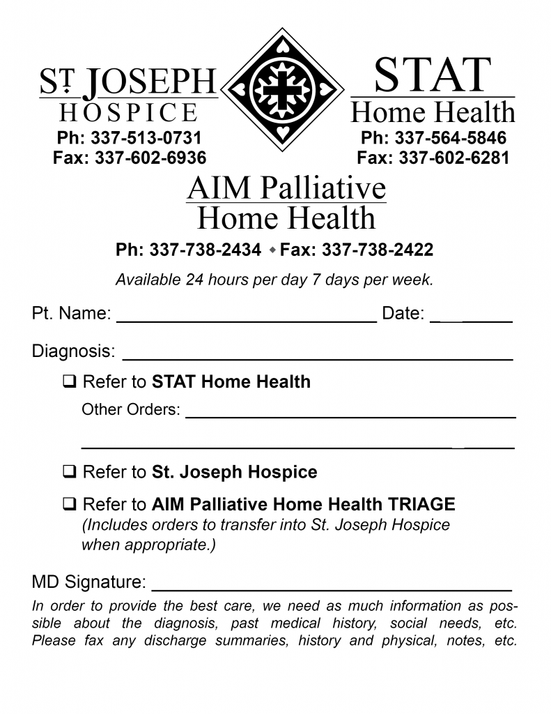 Referral Pads – AIM/SJH/STAT Kinder – 8.5 x 11 – S & S Printing