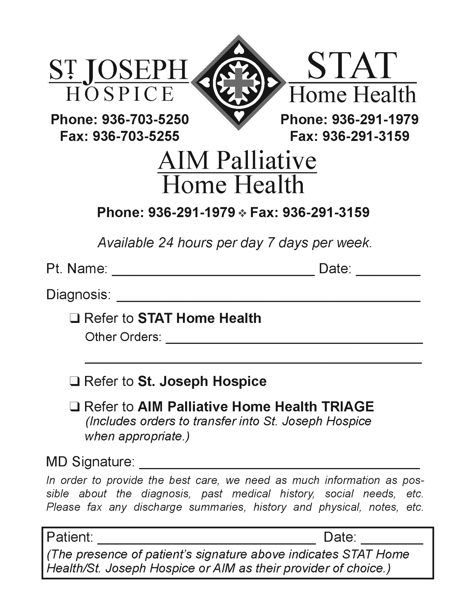 Referral Pads – SJH | STAT | AIM Texas [8.5 x 11] – S & S Printing