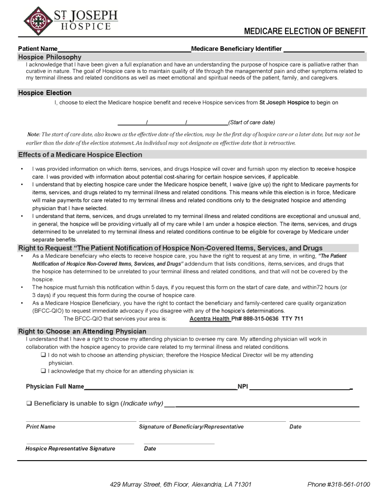 Medicare Hospice Election Statement – Alexandria [2-Part Form] UPDATED ...