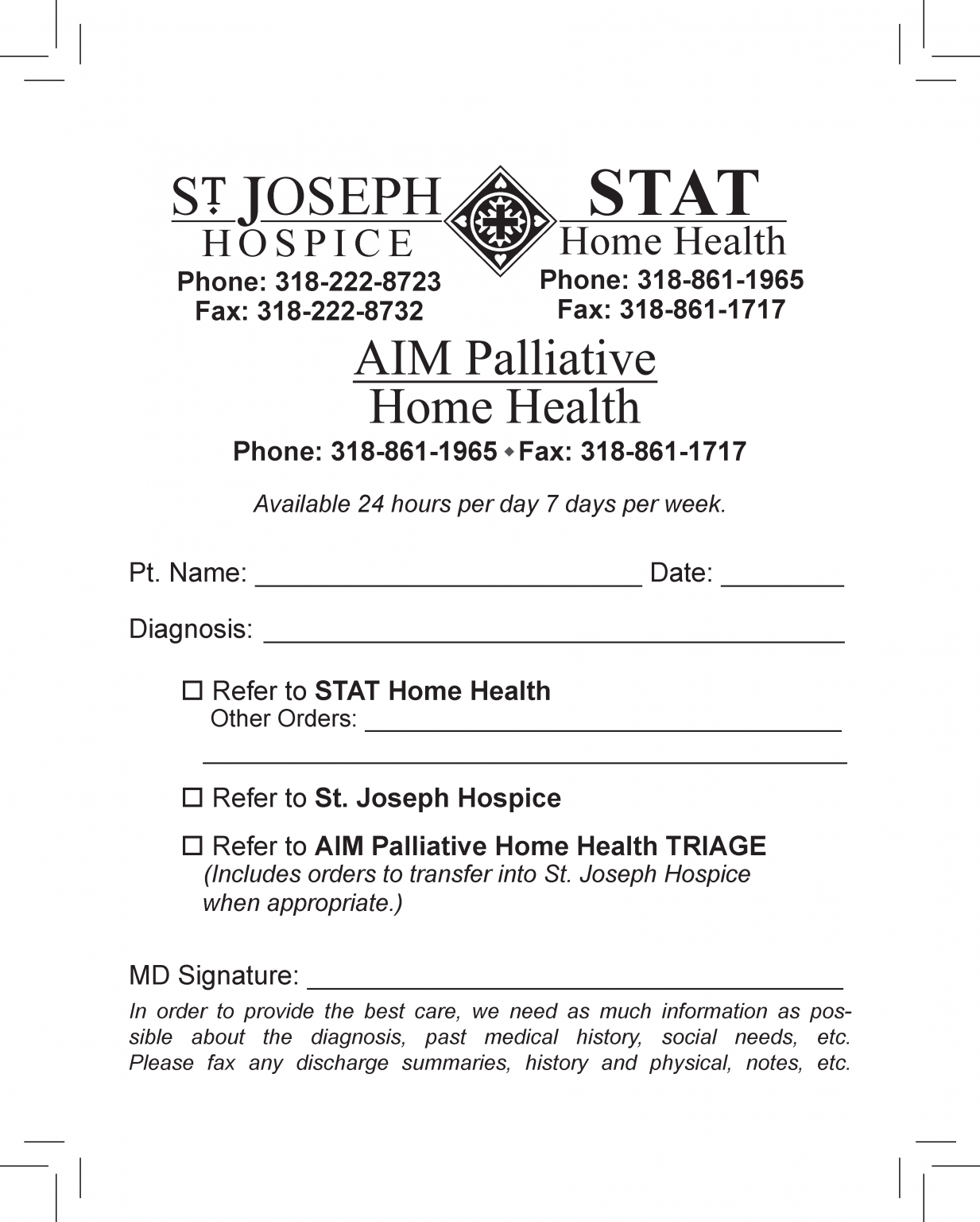 STAT-AIM-SJH Shreveport Referral Pad [4.25 x 5.5] – S & S Printing