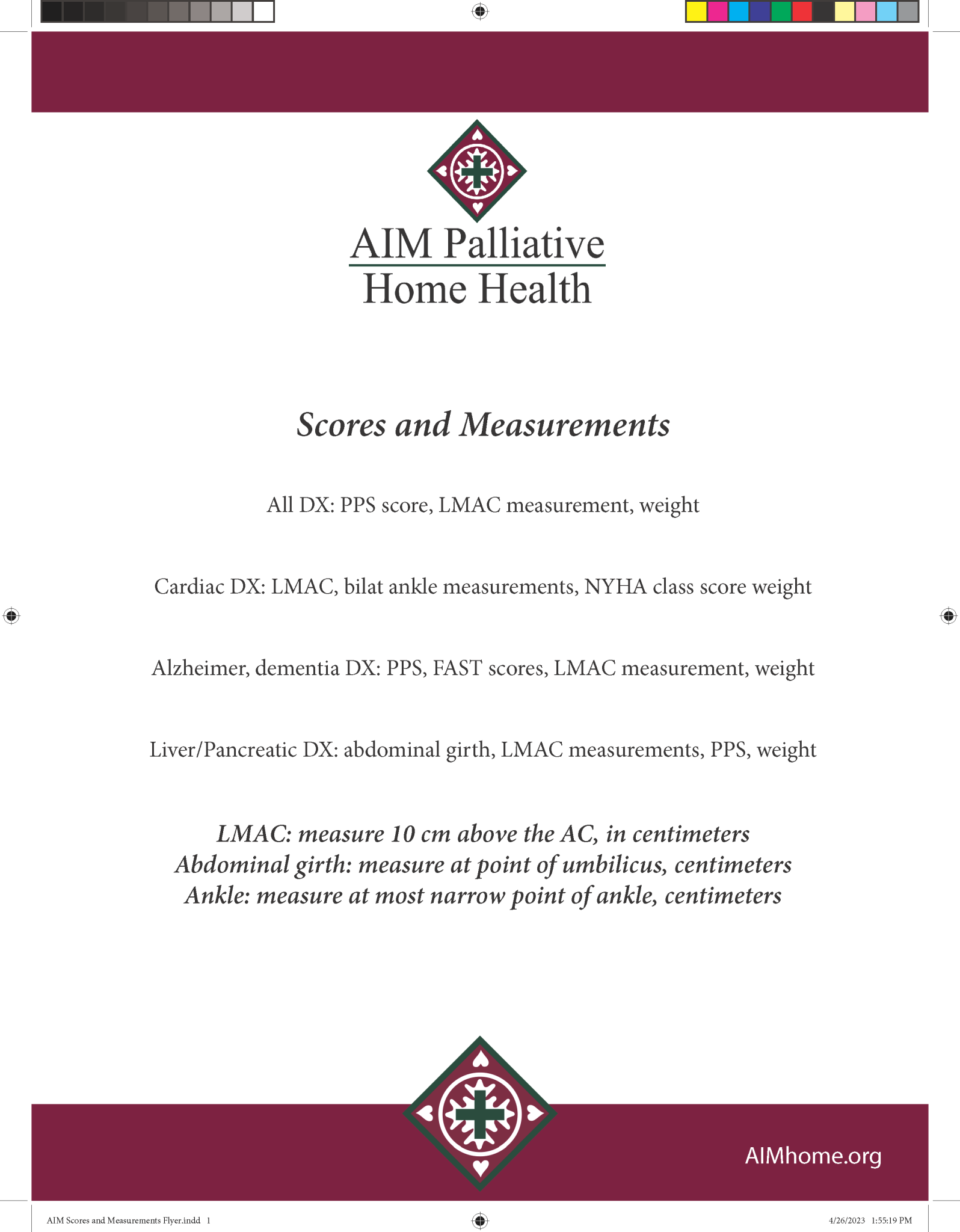 AIM Scores and Measurements Flyer – S & S Printing
